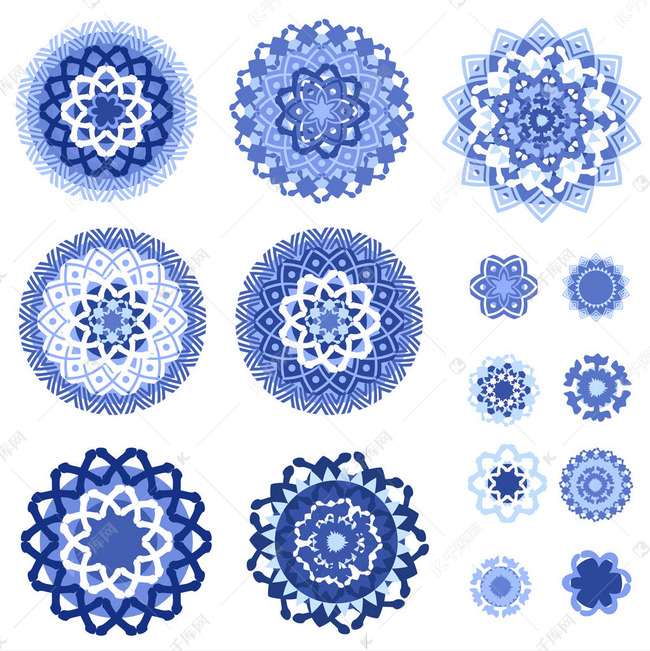 蓝色的孤立蔓藤花纹集合素材图片免费下载-千库网