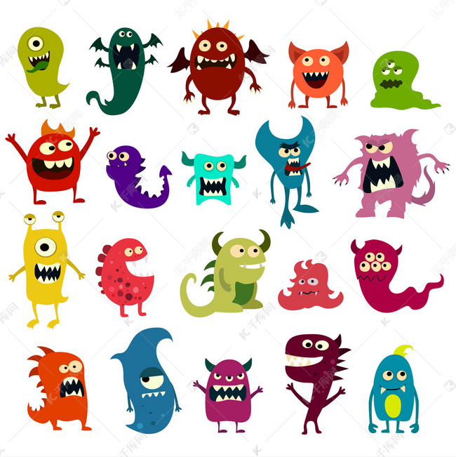 Cartoon monsters set. Colorful toy cute monster. Vector素材图片免费下载-千库网