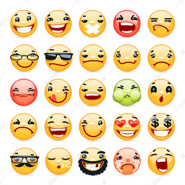 Cartoon Facial Expression Smile Icons Set素材图片免费下载-千库网