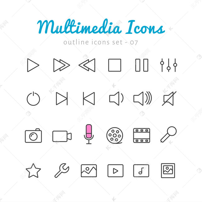 Multimedia icons set素材图片免费下载-千库网