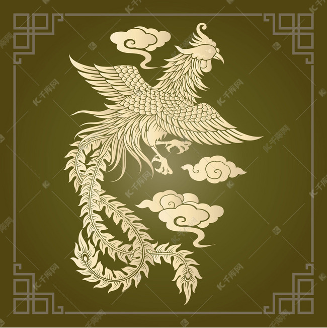 Vector vintage Chinese phoenix engraving素材图片免费下载-千库网