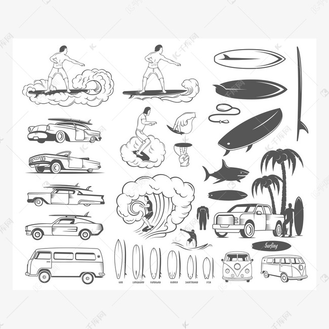 冲浪和极限运动矢量集合的元素素材图片免费下载-千库网