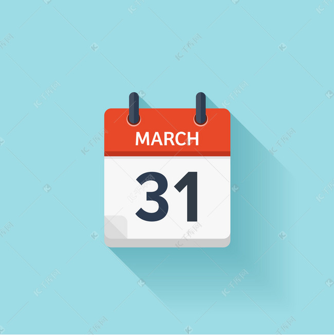 March 31. Vector flat daily calendar icon. Date and time, day, month ...