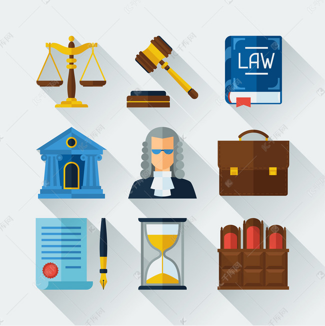 Law icons set in flat design style.素材图片免费下载-千库网