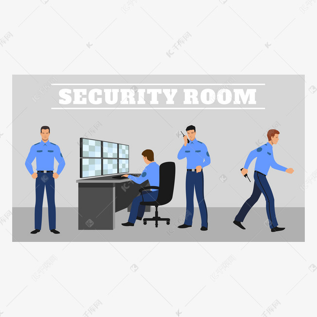 Security room and working guards. Vector concept illustration素材图片免费下载-千库网