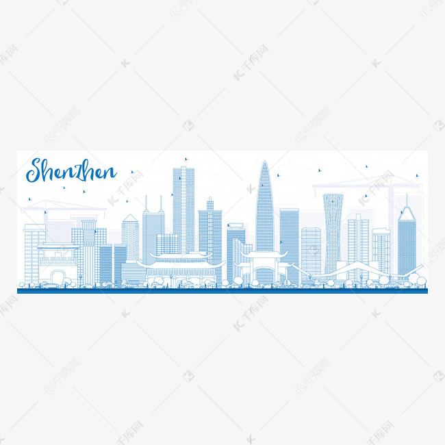 大纲深圳市天际线与蓝色大厦.素材图片免费下载-千库网
