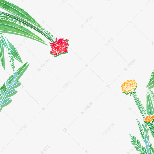 夏季水彩花朵绿叶素材图片免费下载-千库网