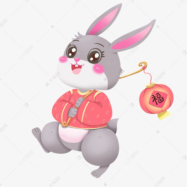 兔年新年喜庆兔子拿灯笼图素材图片免费下载-千库网
