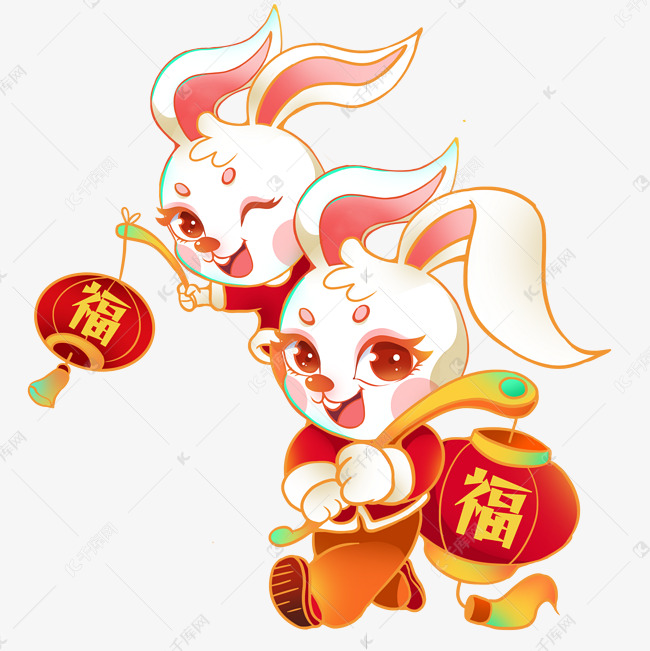 兔年新年兔子拿着灯笼素材图片免费下载-千库网