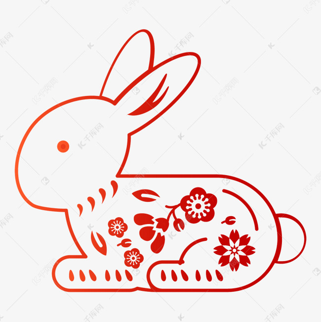 新年红色兔子剪纸素材图片免费下载-千库网