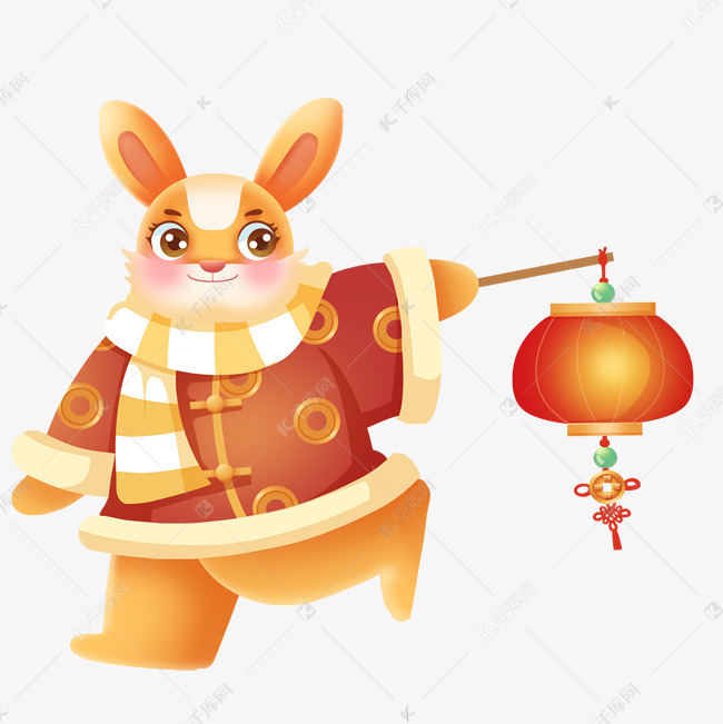 兔年新年兔子玩灯笼素材图片免费下载-千库网