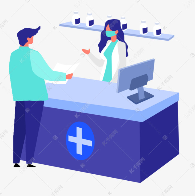 药房扁平风格插画蓝色素材图片免费下载-千库网