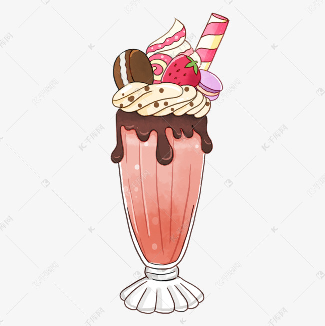 巧克力草莓奶昔水彩画素材图片免费下载-千库网