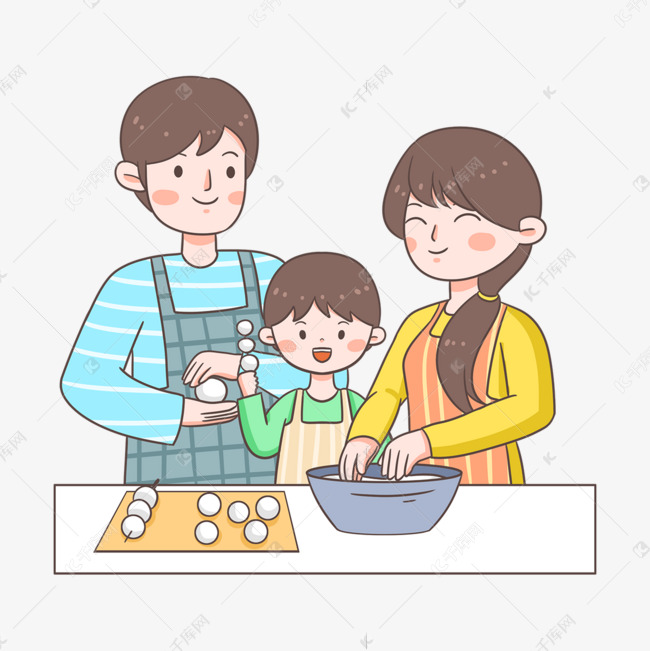 月见节日本家庭亲子开心做美食插画素材图片免费下载-千库网