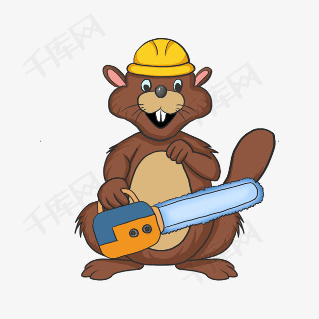 海狸安全帽电锯卡通插画素材图片免费下载-千库网
