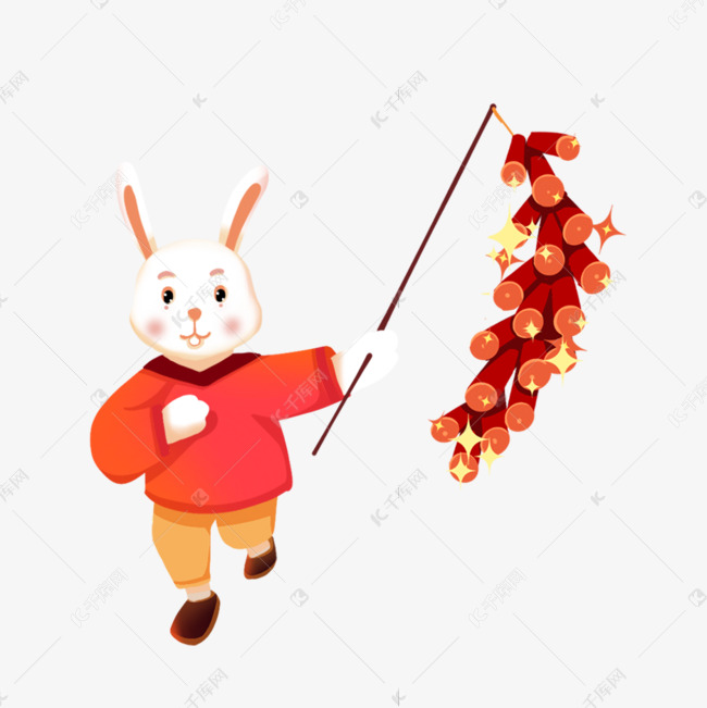 新年春节兔子放鞭炮素材图片免费下载-千库网
