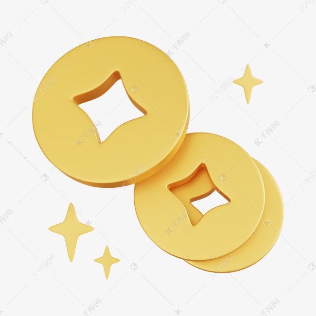 3DC4D立体新年金币贴纸素材图片免费下载-千库网