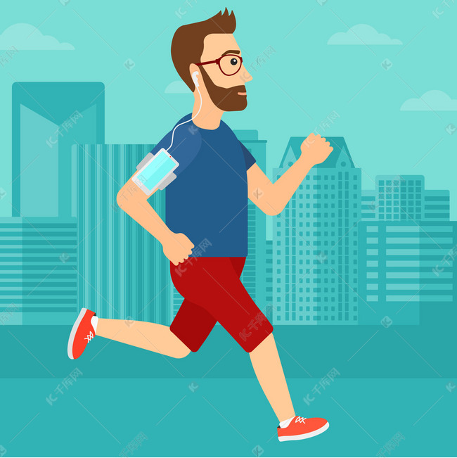 Man jogging with earphones and smartphone.素材图片免费下载-千库网