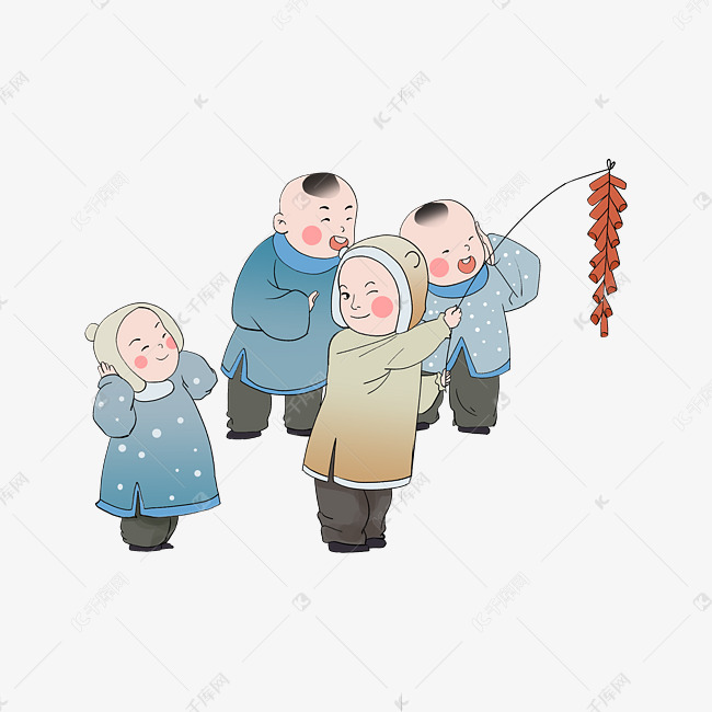 新年福娃放鞭炮喜迎新年素材图片免费下载-千库网