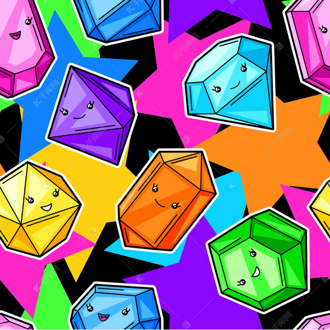 无缝图案与可爱的卡哇伊水晶或宝石。素材图片免费下载-千库网