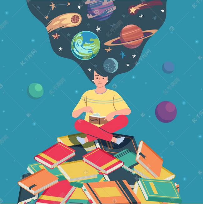 冥想阅读星球的书籍。素材图片免费下载-千库网