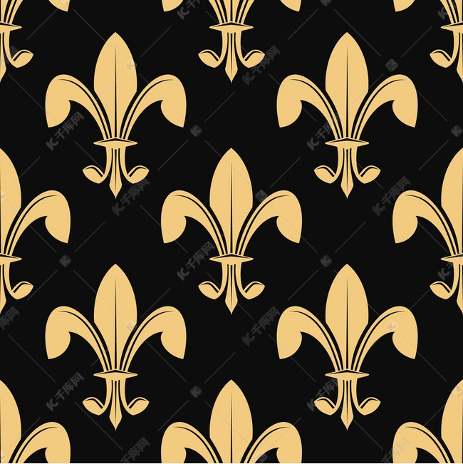 黑色古典金色百合花的无缝图案，纹章背景适合壁纸或织物设计。素材图片免费下载-千库网