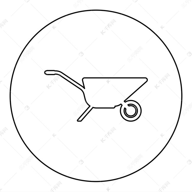 花园车手推车园艺园艺图标圆圈黑色矢量插图图像轮廓轮廓线薄风格简单。素材图片免费下载-千库网