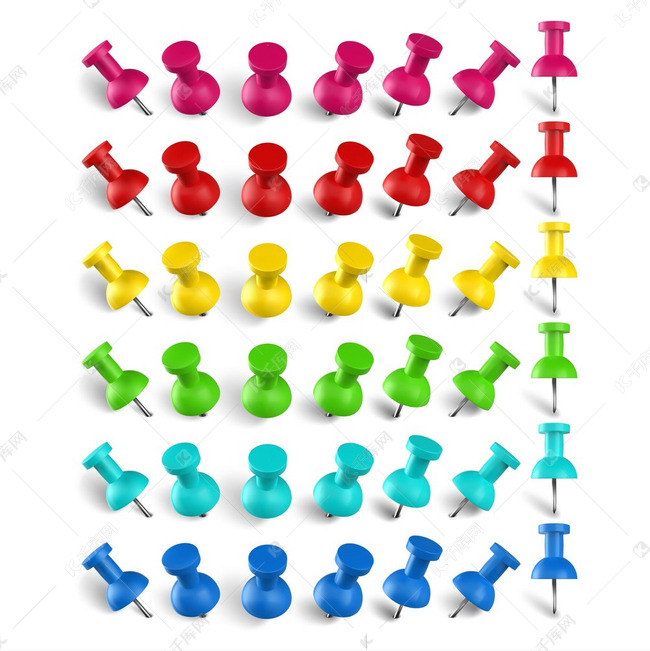 五颜六色的图钉和图钉。素材图片免费下载-千库网