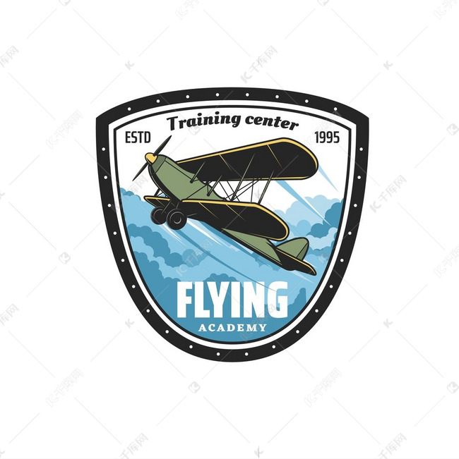飞行学院图标与老式飞机。素材图片免费下载-千库网