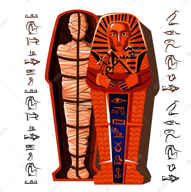 法老木乃伊卡通矢量插图。素材图片免费下载-千库网