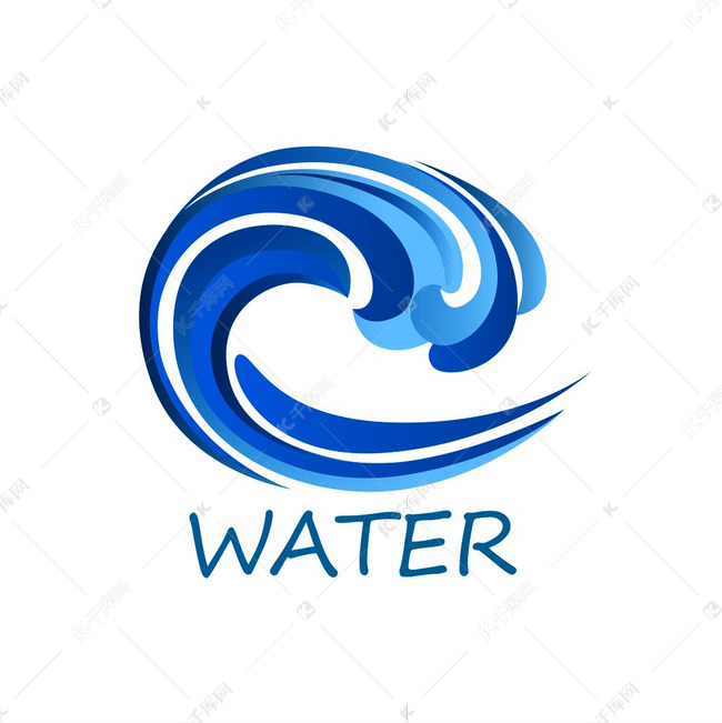蓝色海浪抽象图标与观赏水漩涡，隔离在白色背景上，标题为水。素材图片免费下载-千库网