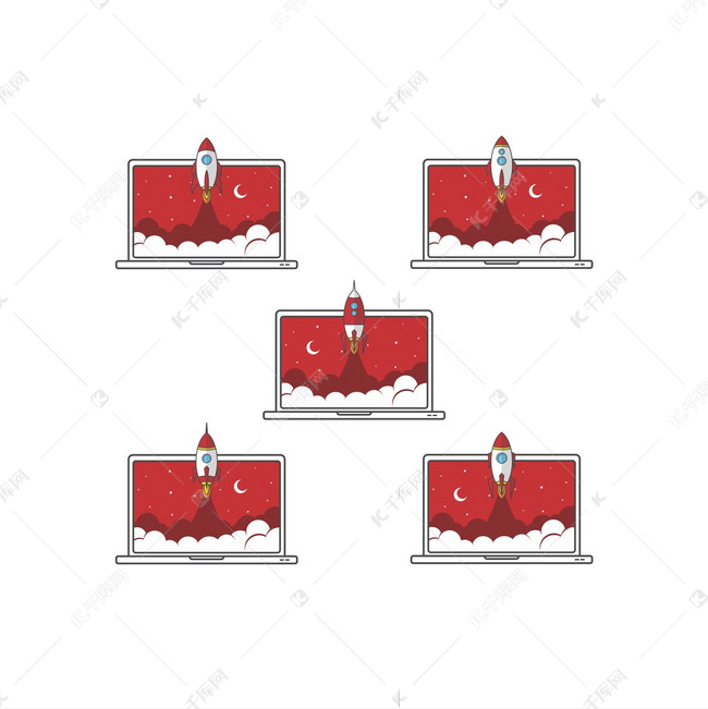 笔记本电脑笔记本火箭助推器矢量艺术集集合。素材图片免费下载-千库网