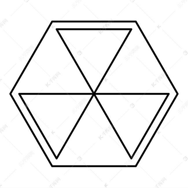 抽象立方体形状六边形框图标黑色轮廓矢量插图平面样式简单图像。素材图片免费下载-千库网