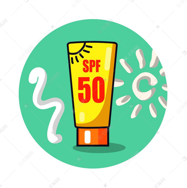 描绘 SPF 防晒霜的圆形图标。素材图片免费下载-千库网