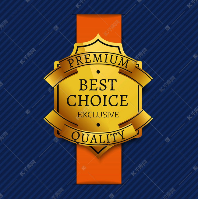 高级最佳选择独家质量金色标签奖徽孤立在蓝色背景上。素材图片免费下载-千库网