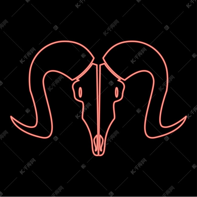 霓虹山羊头颅骨红色矢量插图平面样式光图像。素材图片免费下载-千库网