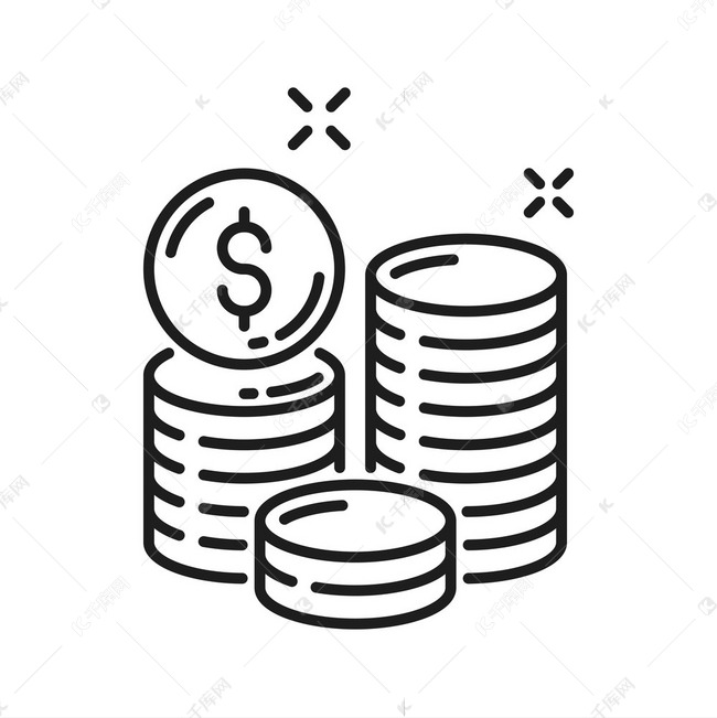 钱硬币堆堆栈孤立的细线图标。素材图片免费下载-千库网