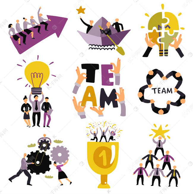 团队合作成功符号收集与商业齿轮匹配拼图元素连接孤立的矢量图。素材图片免费下载-千库网