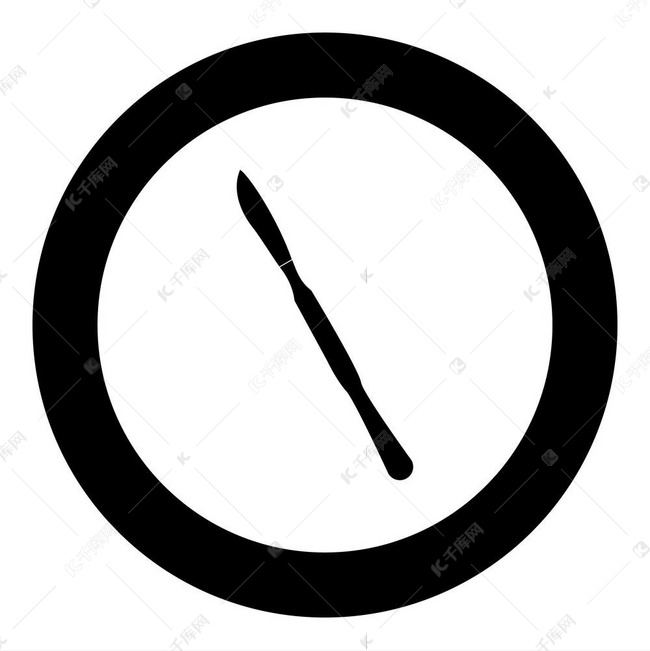 圆形矢量插图中的手术刀黑色图标隔离平面样式。素材图片免费下载-千库网
