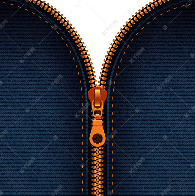 半封闭金色金属拉链缝制到深蓝色织物抽象背景逼真矢量插图。素材图片免费下载-千库网