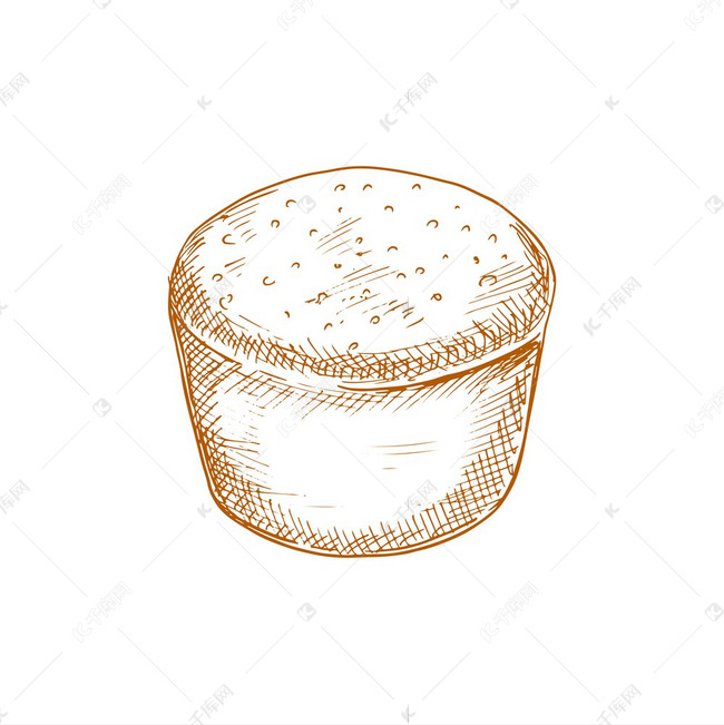 黑麦圆面包与芝麻孤立的单色素描。素材图片免费下载-千库网