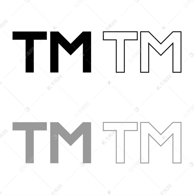 TM 字母商标图标轮廓设置黑色灰色矢量插图平面样式简单图像。 素材图片免费下载-千库网