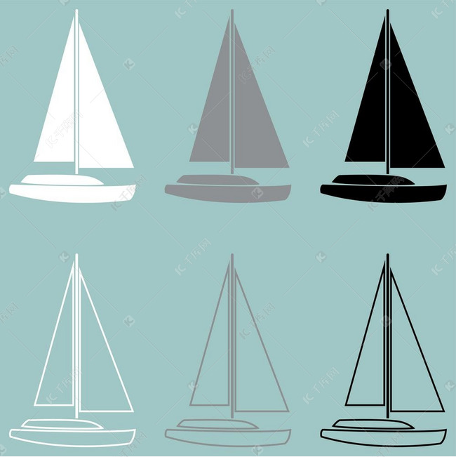 游艇白色灰色黑色图标。游艇白色灰色黑色图标集。素材图片免费下载-千库网