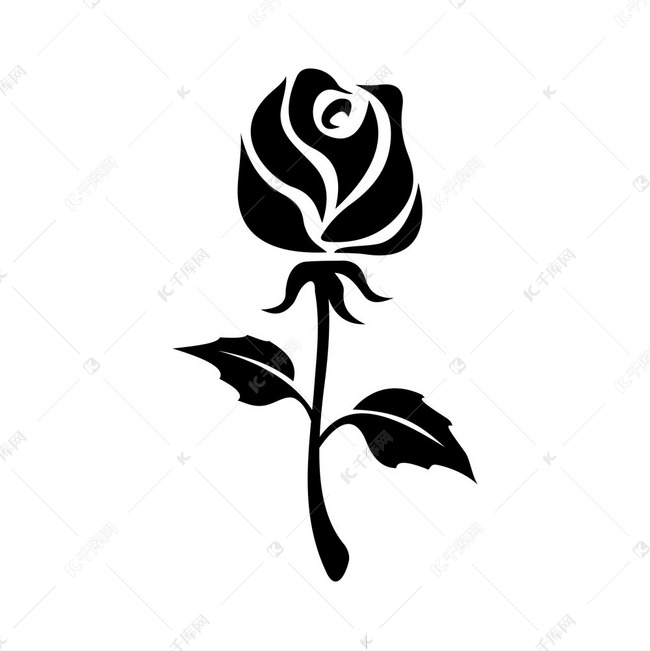 玫瑰花孤立单色植物的涂鸦。素材图片免费下载-千库网