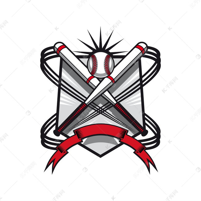 棒球标志在盾牌隔离标志设计上交叉了蝙蝠和球。素材图片免费下载-千库网