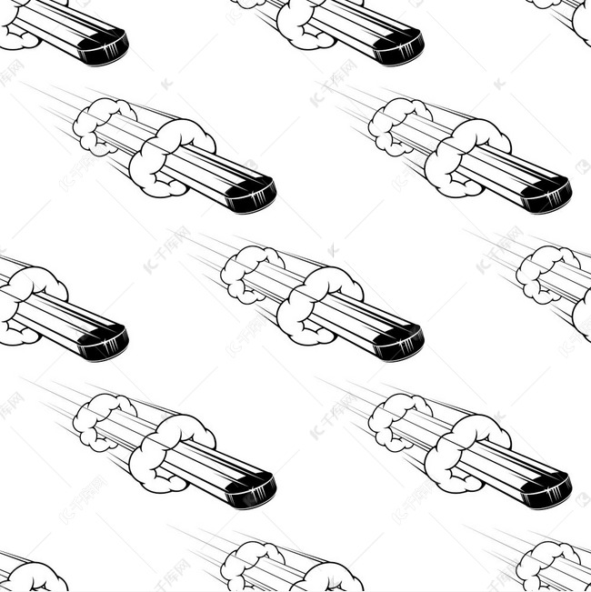 曲棍球的无缝黑白图案，运动轨迹以方形格式在空中飞行素材图片免费下载-千库网