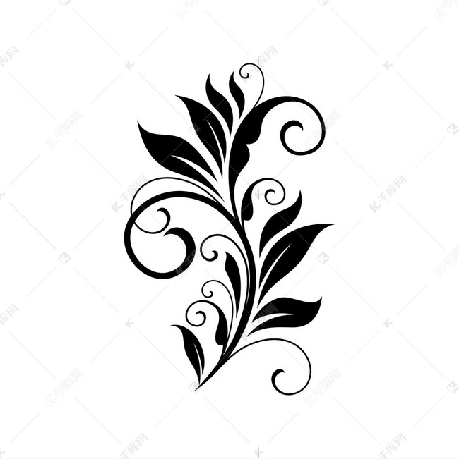 花卉装饰叶子和孤立的卷轴。素材图片免费下载-千库网