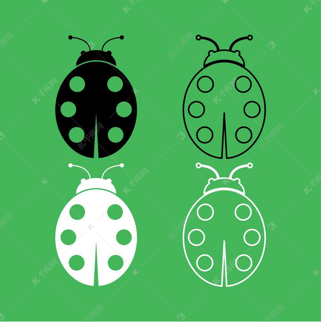 瓢虫图标黑白颜色设置。素材图片免费下载-千库网