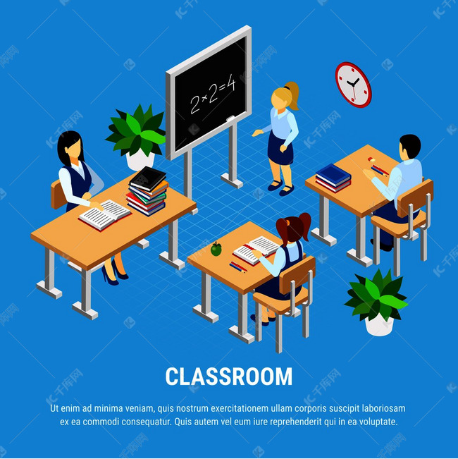 学生和老师在数学课上的课堂教育 3d 等距矢量图解。素材图片免费下载-千库网