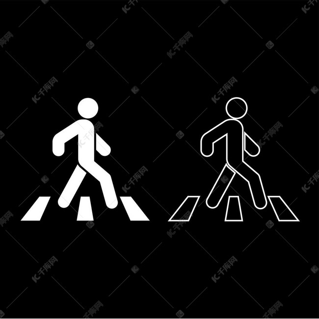 斑马线上的行人图标设置白色矢量插图平面样式简单图像素材图片免费下载-千库网